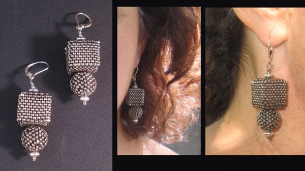 Beaded Cube and Sphere earrings - Julie Powell Design